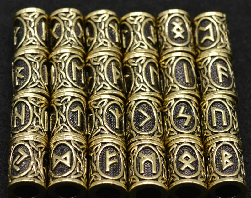 Norse Viking Runes Metal Charm Beads Vintage Gold Color for Bracelets ...