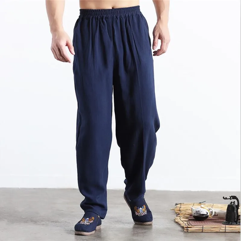 Mens Cotton Linen Casual Pants Summer Large Size M 6xl Solid Color