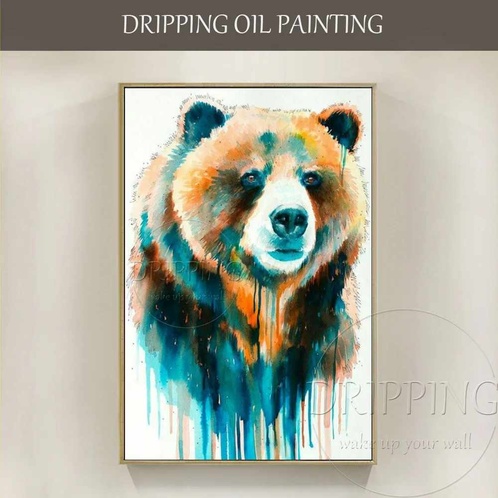 Free Shipping Colorful Wall Art Hand-painted Animal Brown Bear Oil ...