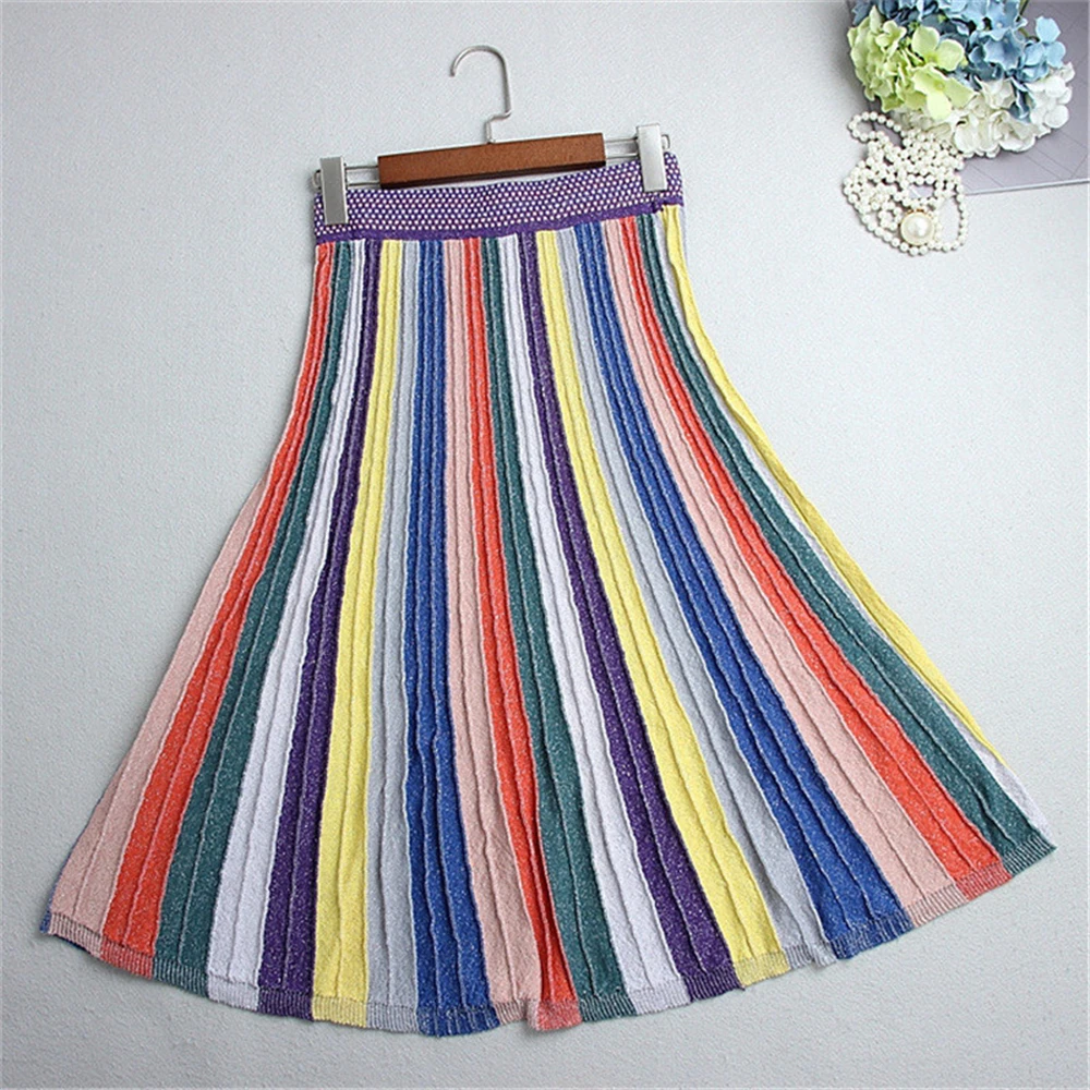 Aliexpress.com : Buy Runway Designer Colorful Striped Skirt 2018 New ...