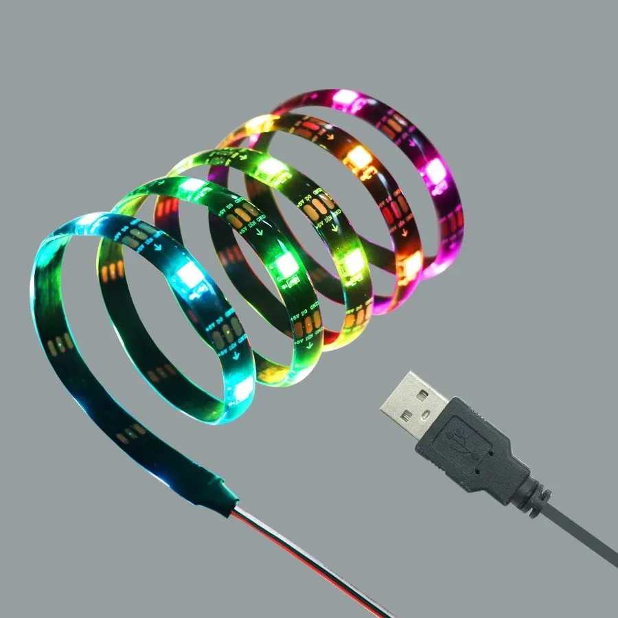USB 5V 1M/2M/3M TV Background Lighting RGB 5050 Led Strip WS2812B 2812 ...