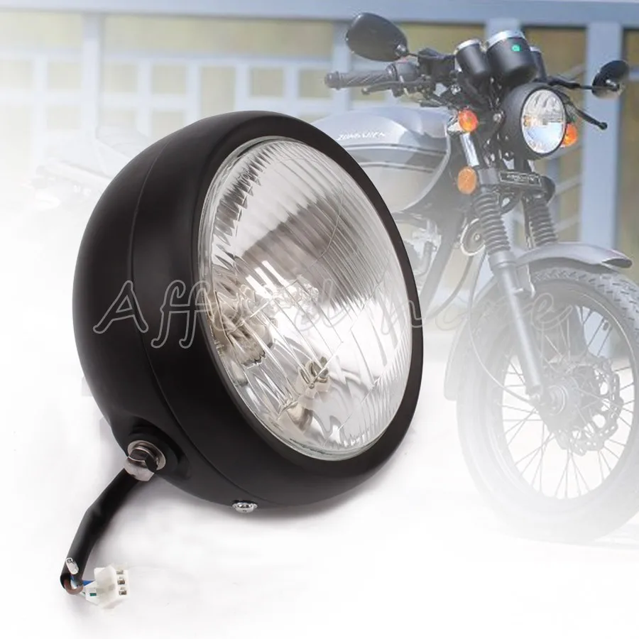 Black Metal Retro Motorcycle Headlight Halogen Hi Low Beam Front Light
