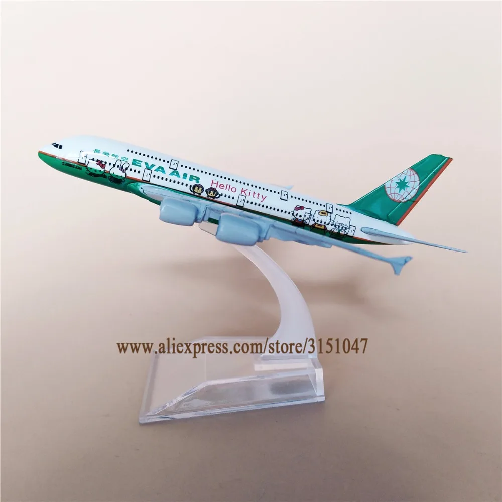 Alloy Metal EVA AIR HELLO KITTY A380 Airlines Green Airplane Model ...