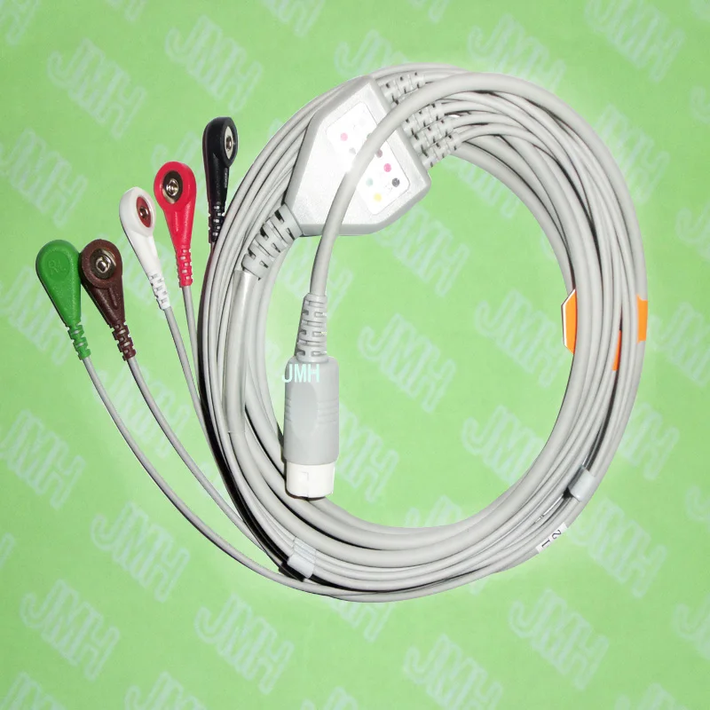 EKG Cable With AHA Snap Compatible One Piece 5 Lead AHA Leadwire ECG ...