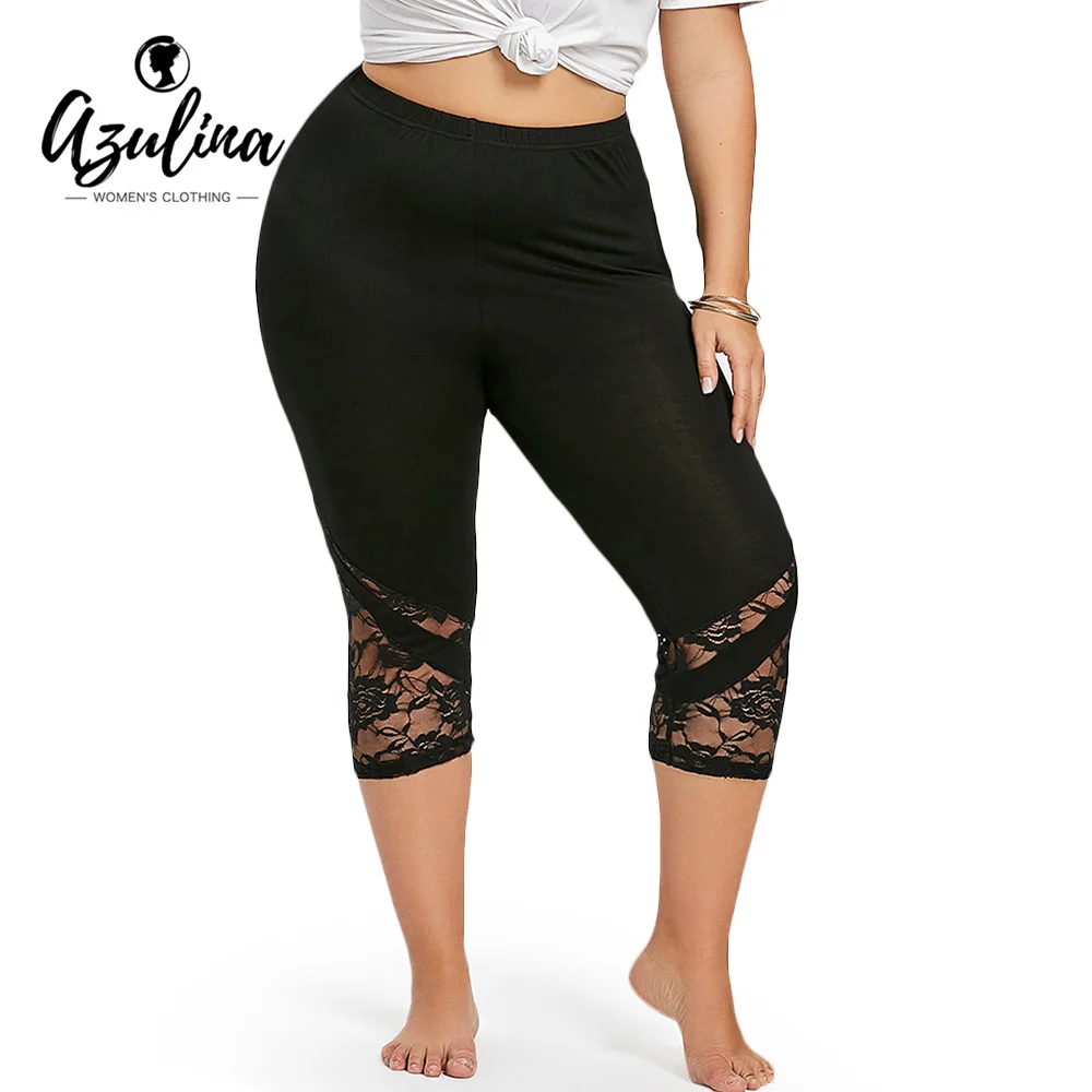 Buy Rosegal Plus Size Lace Trim Capri Leggings Women