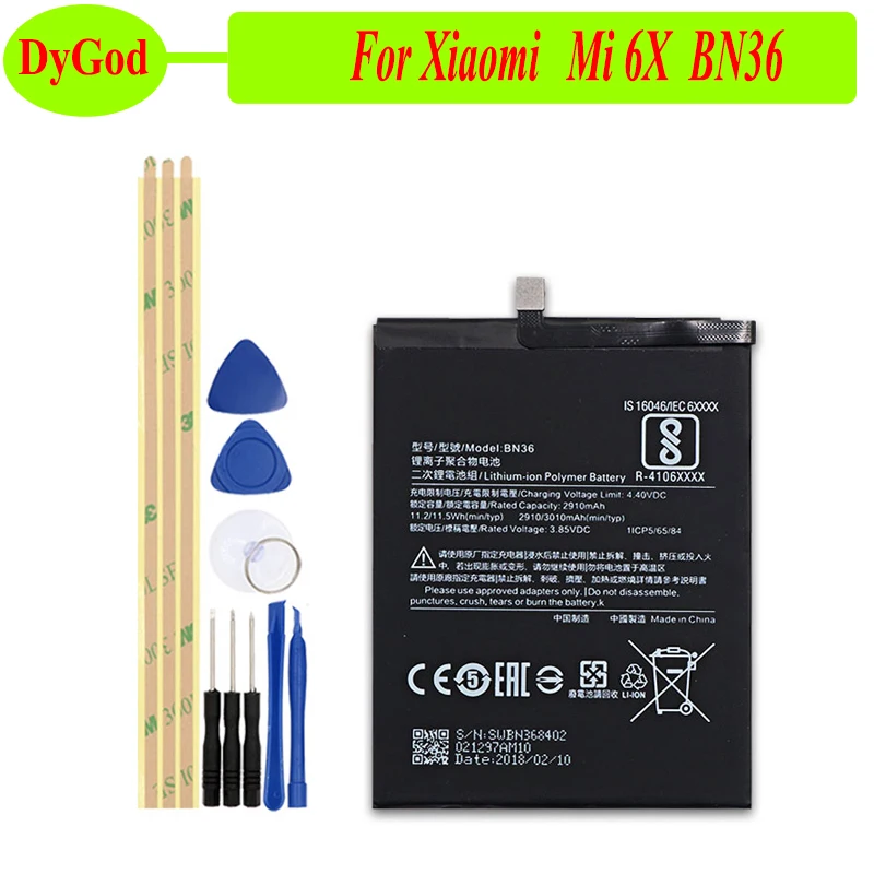 GyGod-2910mAh-for-Xiaomi-Mi-6X-BN36-Battery-Replacement-For-Xiaomi-Mi ...