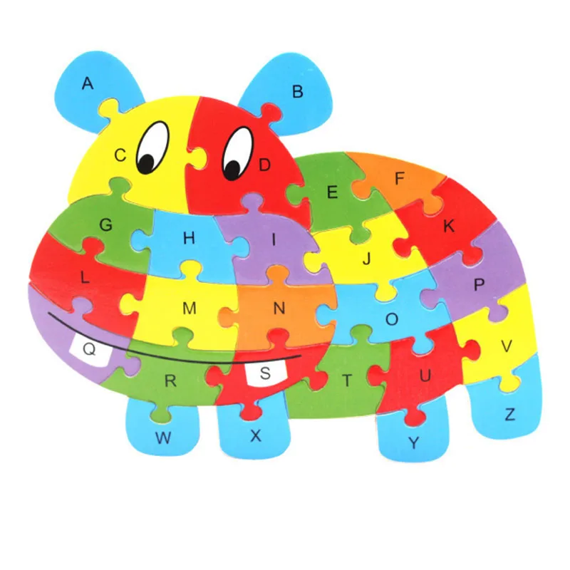 Wooden Lion Hippo Elephant Dinosaur English ABC Alphabet Learning ...