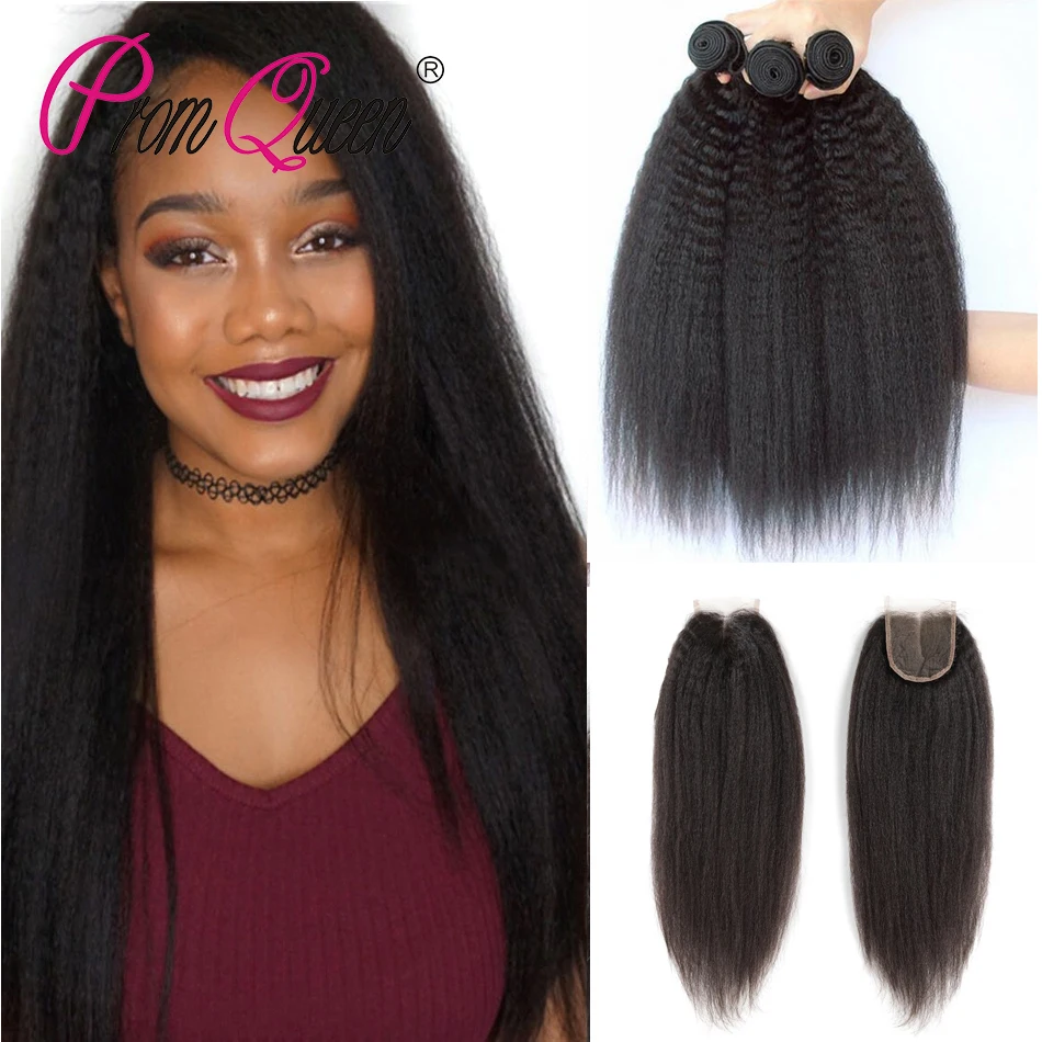Prom Queen Raw Indian Kinky Straight Virgin Hair Bundles With Closure