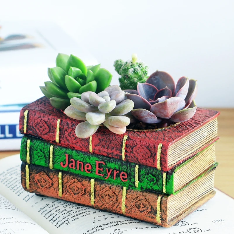 Vintage-Resin-Book-Shape-Flower-Pot-Succulent-Plants-Pot-Jane-Eyre-Book ...