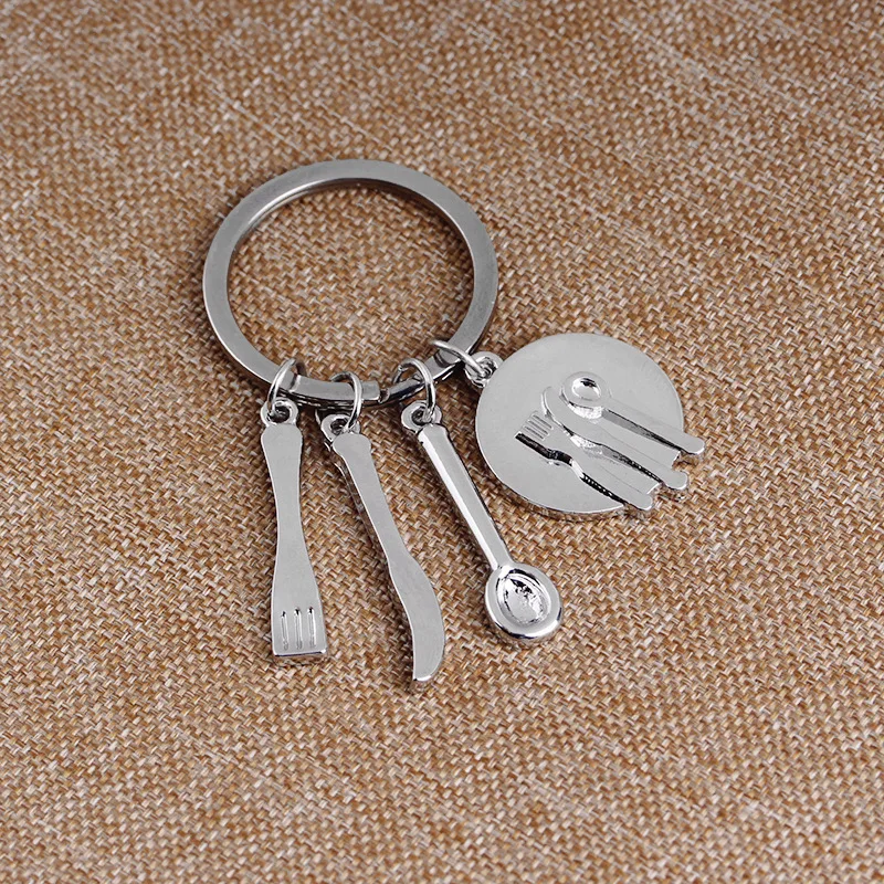 2018 fashion Kitchen Gadget Keychain Key ring Spoon fork knife plate ...