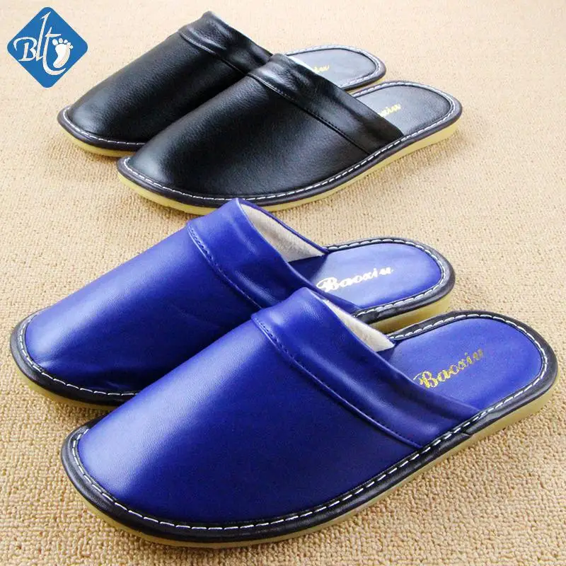 Spring/autumn Leather Slippers Men Women Couples Pantufas Indoor Plush ...
