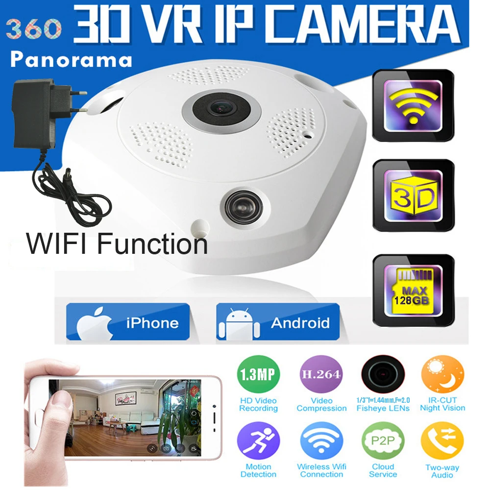 1 PCS 960P Wireless IP Camera 360 Degree Panoramic WIFI Camera Portable ...