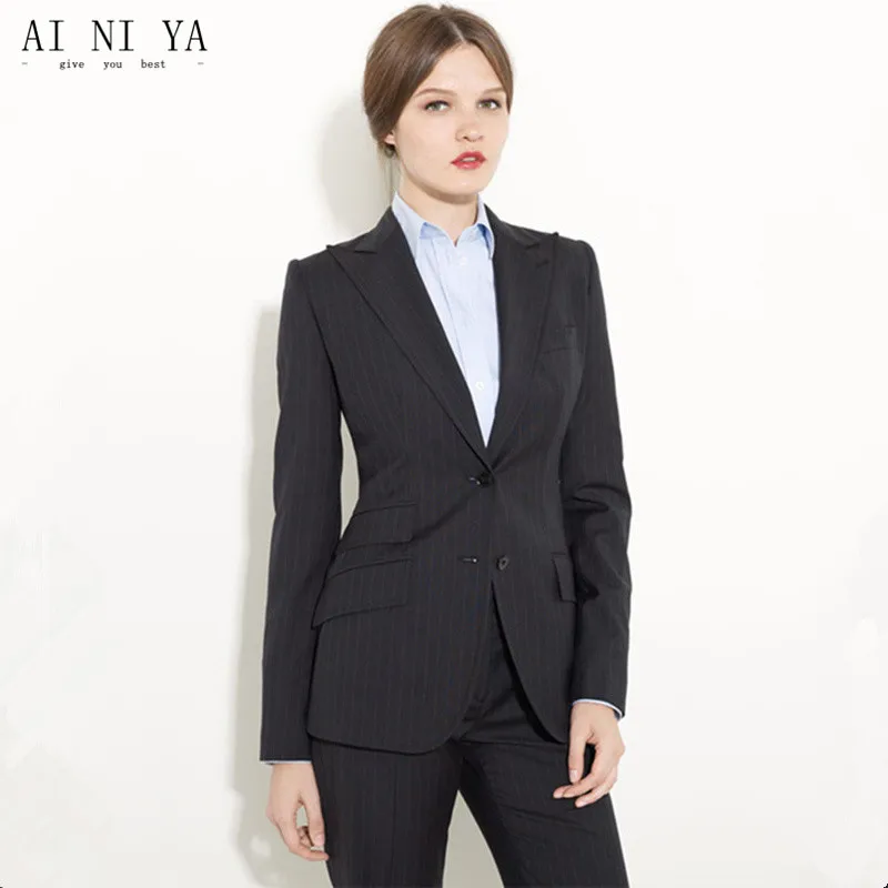 Black Formal Pants Suit Women Office Uniform Designs Women Female ...