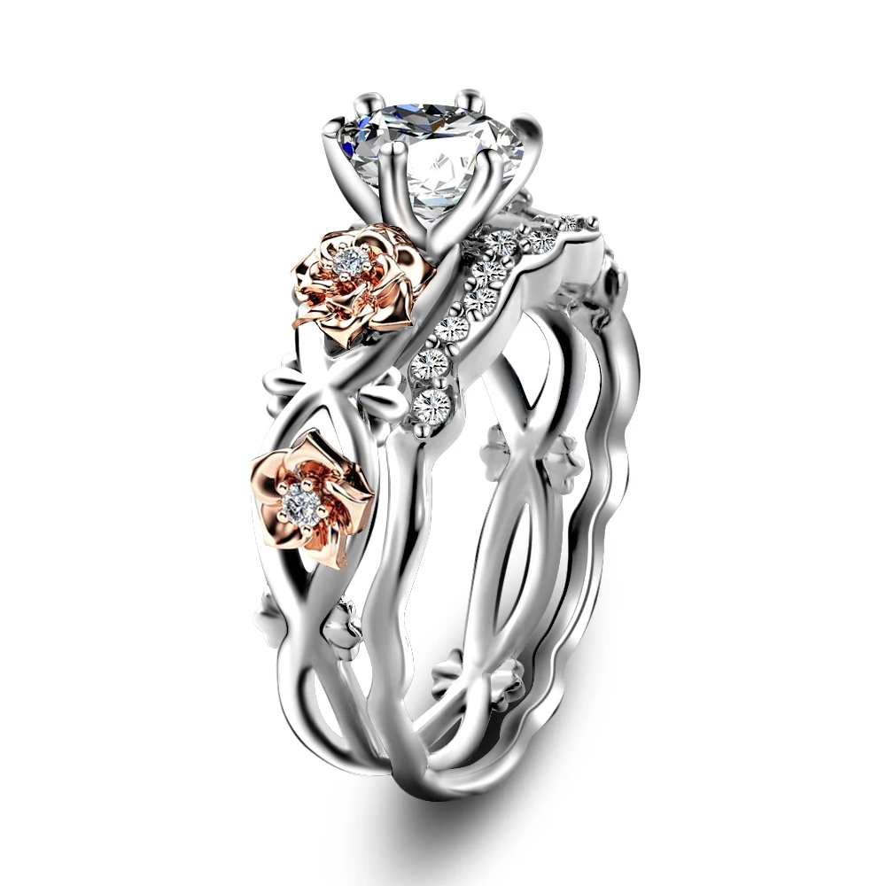 Women New Fashion Elegant Ring Two Tone Rose Gold Filed White Crystal ...