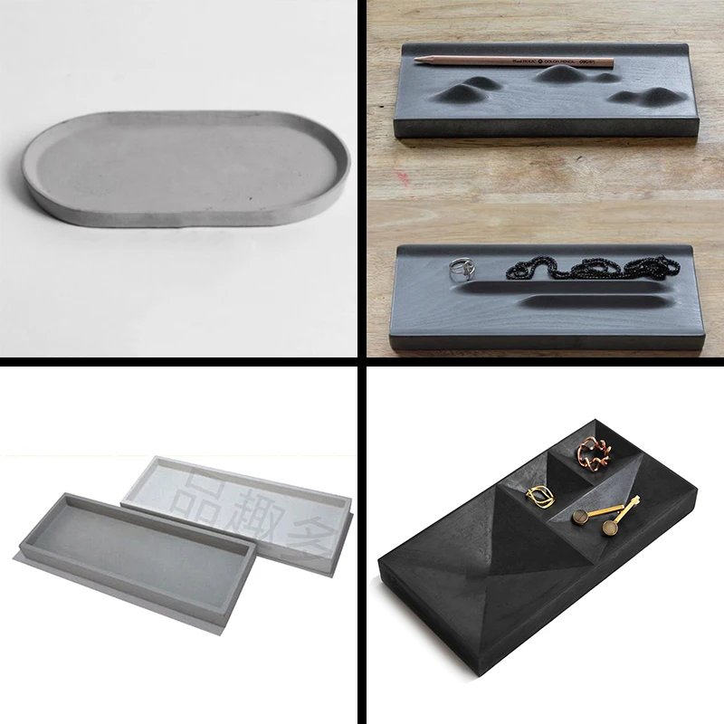Geometric Concrete Tray Silicone Mold Cement Jewelry Display Plate Mold ...