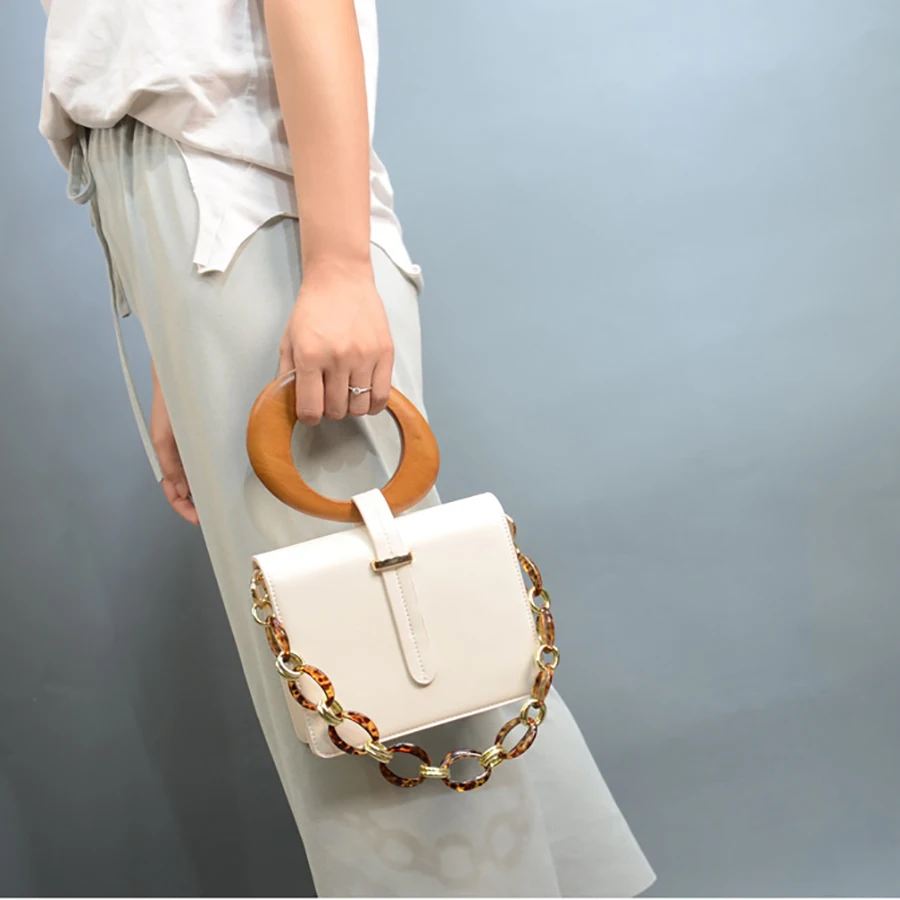 Fashion Acrylic Chain Women Shoulder Bags Designer Wooden Handle ...