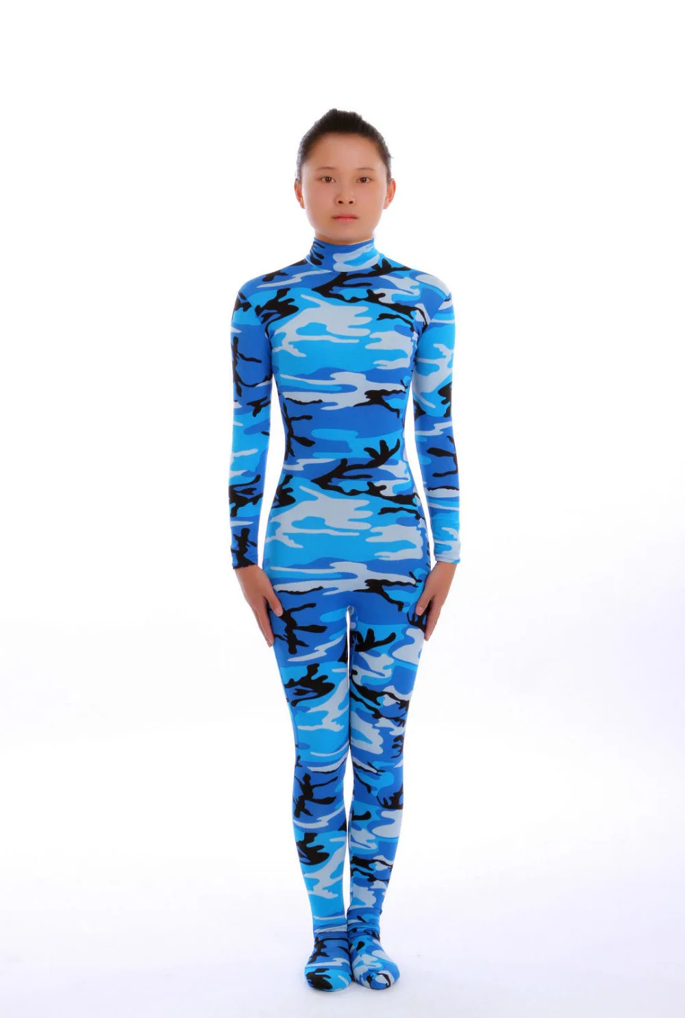 Kid Adult Blue Camo Unisex Spandex Zentai Costume Dancewear Unitard ...