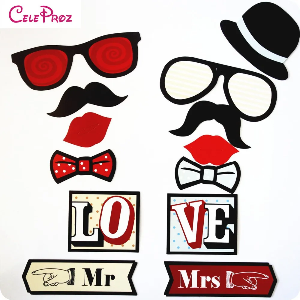 13PCS/Lot Funny Photo Booth Props Mustache Hat Lip Glasses Bow on a ...
