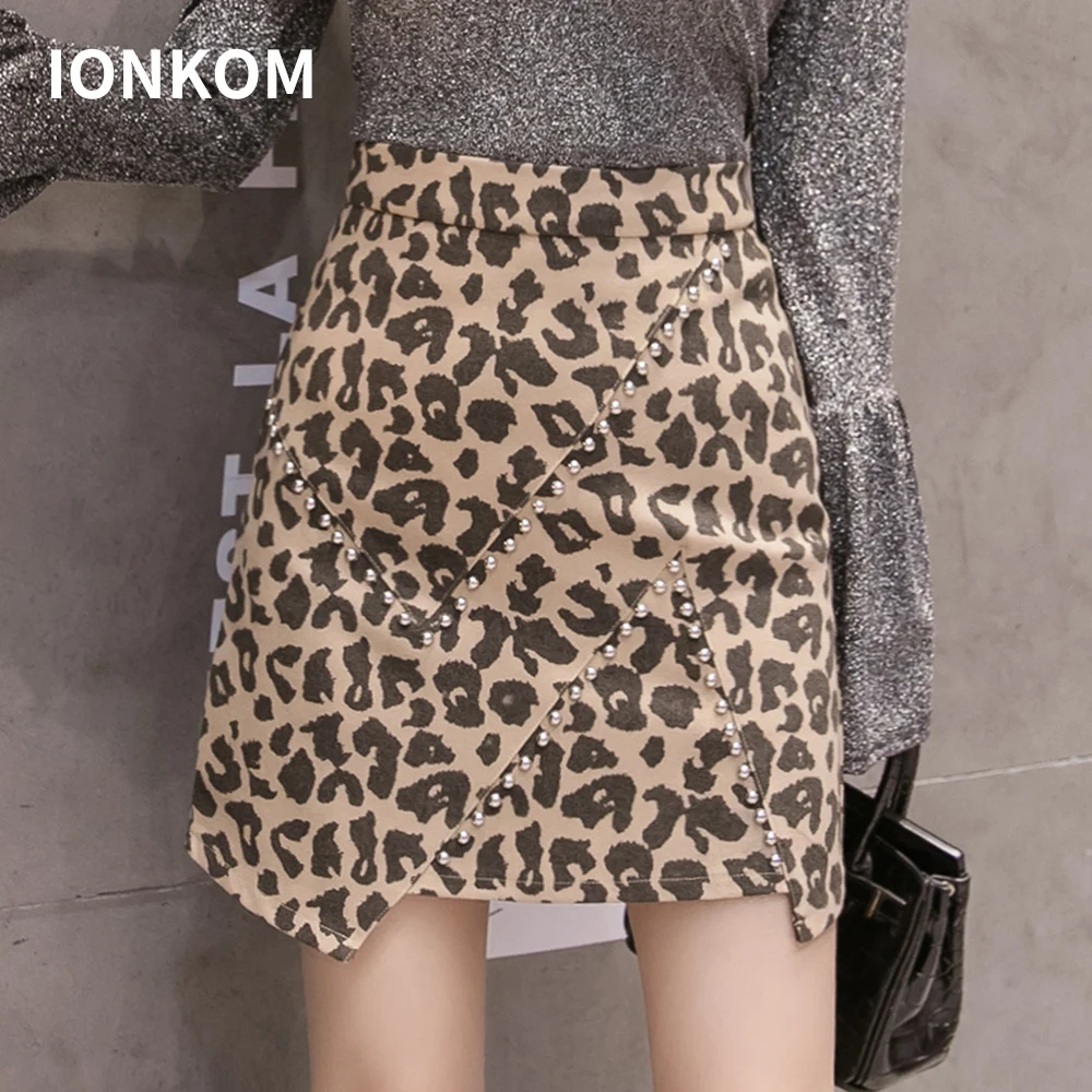 IONKOM Vrouwen Luipaard Print Klinknagel Korte Rok Hoge Taille ...
