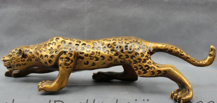 15" Folk Chinese Bronze Animals Feral Ferocious Leopard Panther Statue ...