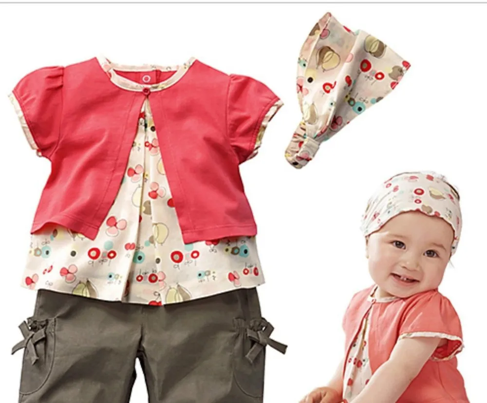 3 Pcs Kids Baby Girls ropa de bebe de marca cotton suits Top+Pants+Hat ...