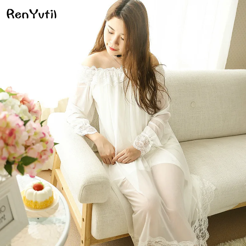Renyvtil Princess Nightgown Women Summer Long Sleeved Sleepwear Retro