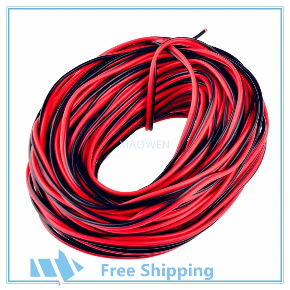 2pin Wire 10m 20m 50m 100m Electric 22AWG Extension Cable Cord Red ...