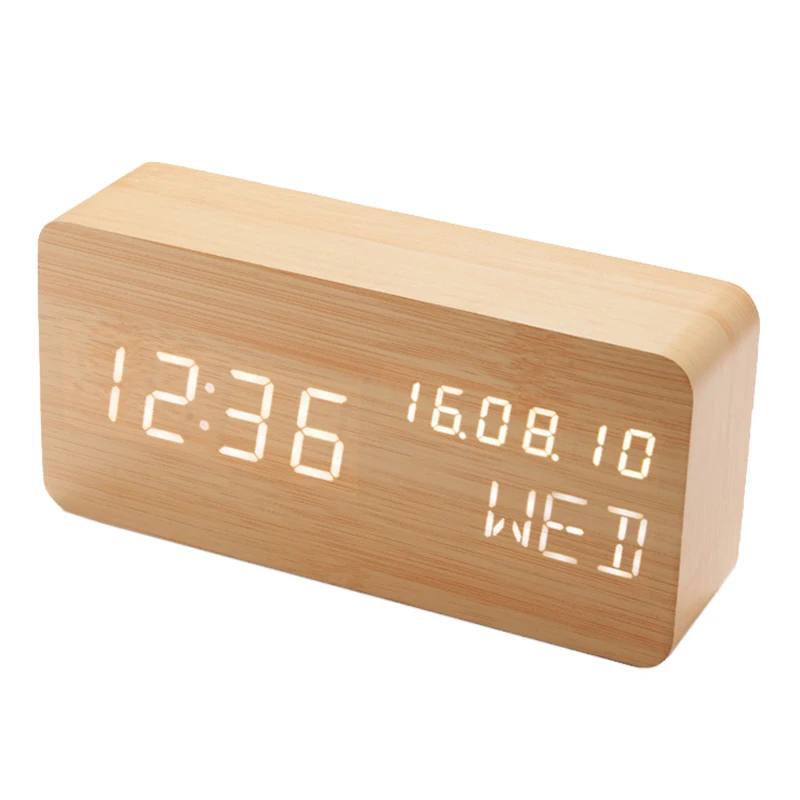 HOT Led Alarm Clock Wooden LED Digital Alarm Clock Displays Time Date