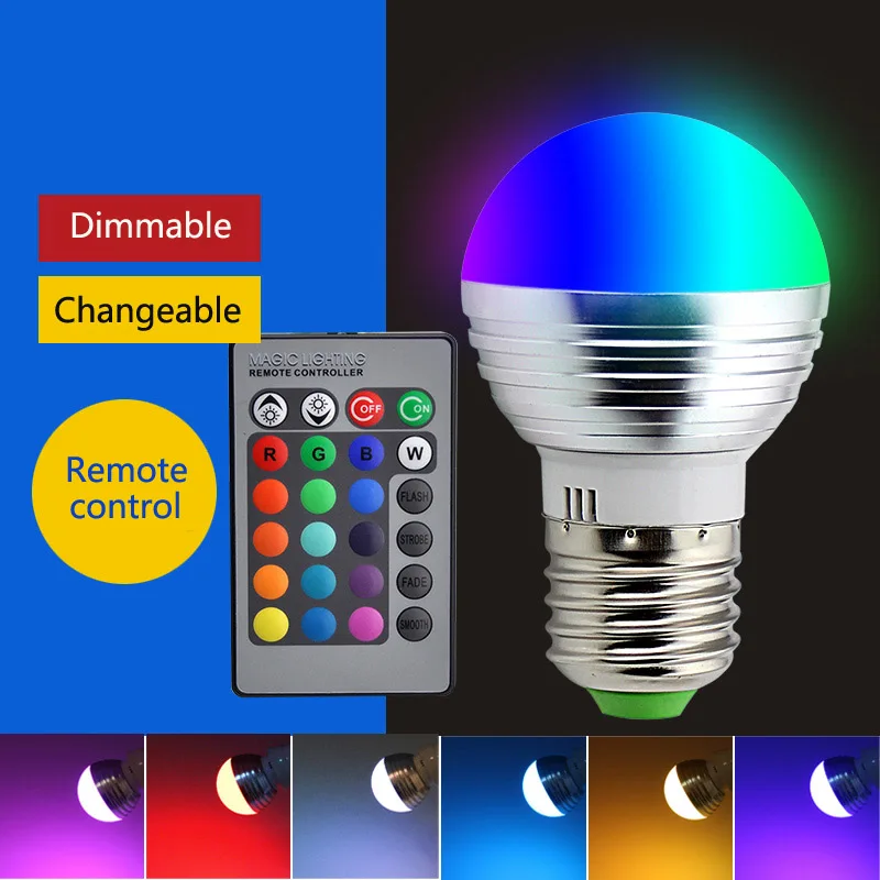 E14 E27 rgb led 4W 16 color changeable rgb led bulb Dimmable Lampada ...