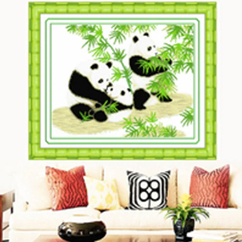 Cross Stitch Handwork Animal Pandas & Bamboos DIY Embroidery Home ...