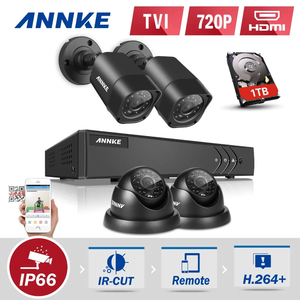 ANNKE 4CH Full HD 1080N 4IN1 DVR CCTV Camera System 720P TVI Security ...