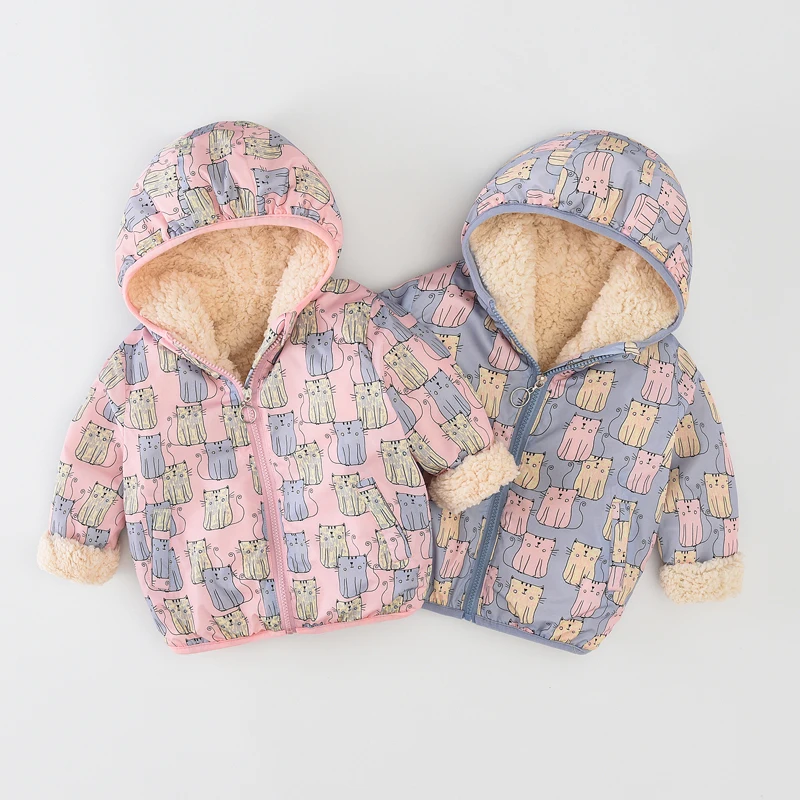 JN8907 Children Autumn Winter Jacket Baby Girls Cute Cartoon Cat ...
