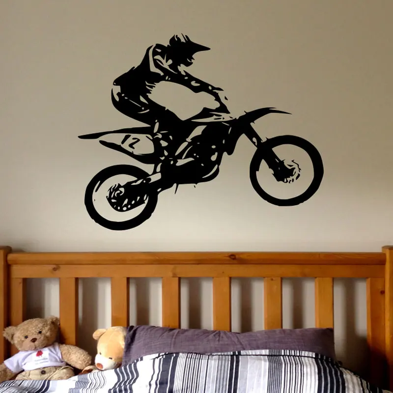 Calcomanías de pared de Motocross para niño, pegatinas personalizadas de moto de cross ...