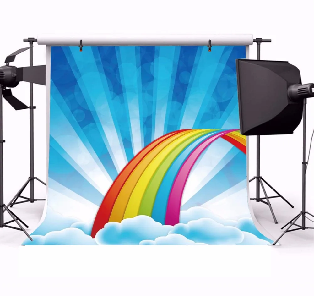 Laeacco Rainbow Backdrops Colorful Kid Stripes Birthday Party Children ...
