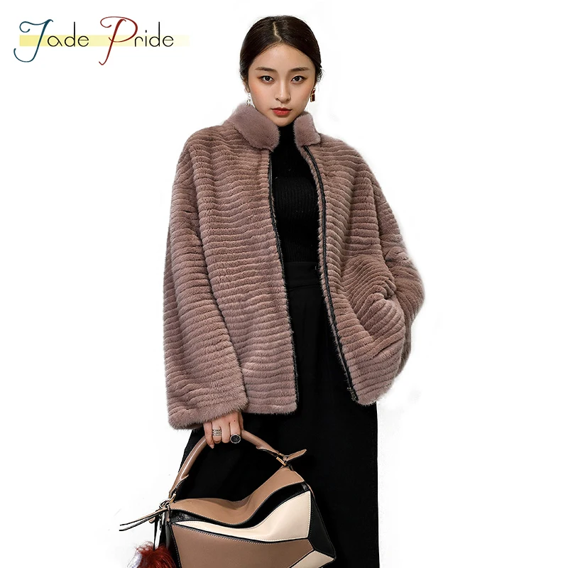jade pride 2018 New Solid Striped Velvet Mink Fur Coat Mandarin Collar ...