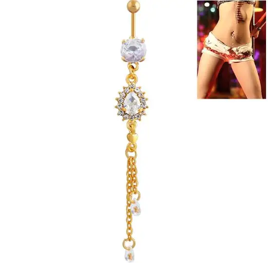 Dangle Shininy Crystal Navel Bell Button Ring Medical Steel Piercing Navel Belly Button Ring ...