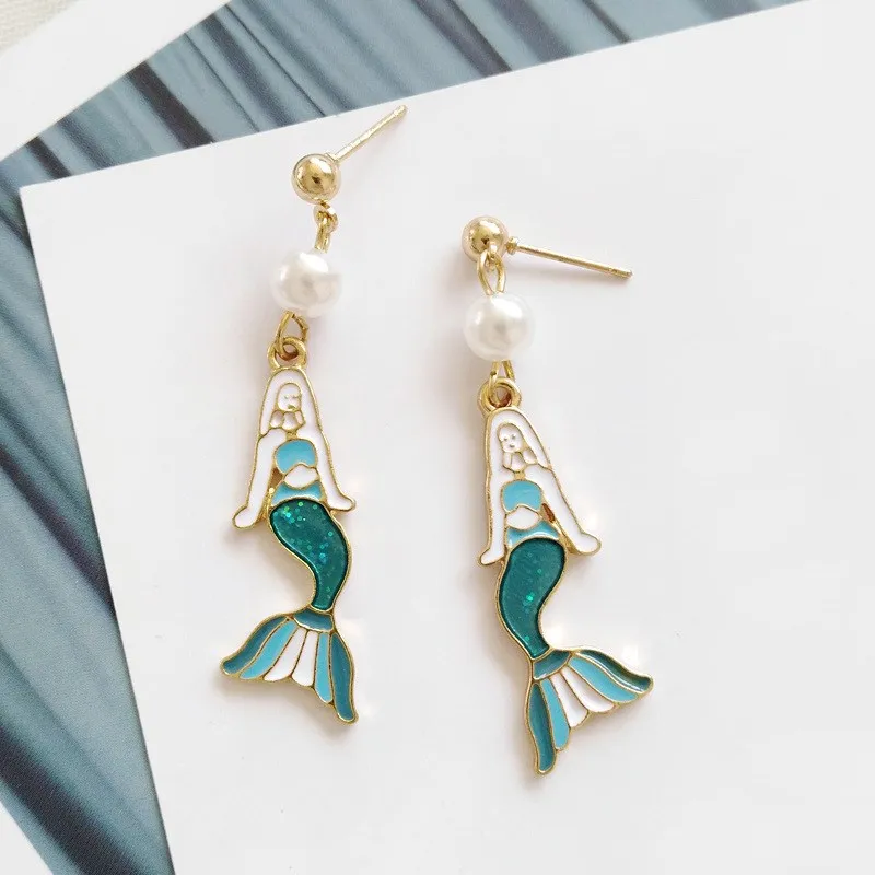 Women Romantic Cute Cartoon Little Mermaid Earrings Cute/Romantic Fairy ...