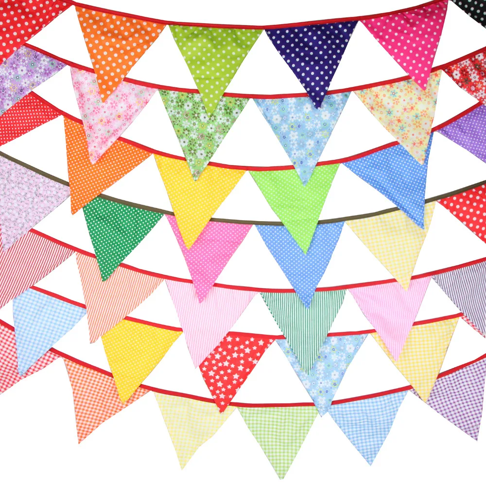 New 3.2M RAINBOW Print Fabric Bunting Flags Wedding Party Decoration ...