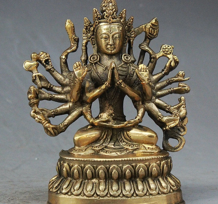 China Buddhism Bronze 18 Hands Maha Cundi Mother Guanyin Goddess Buddha ...