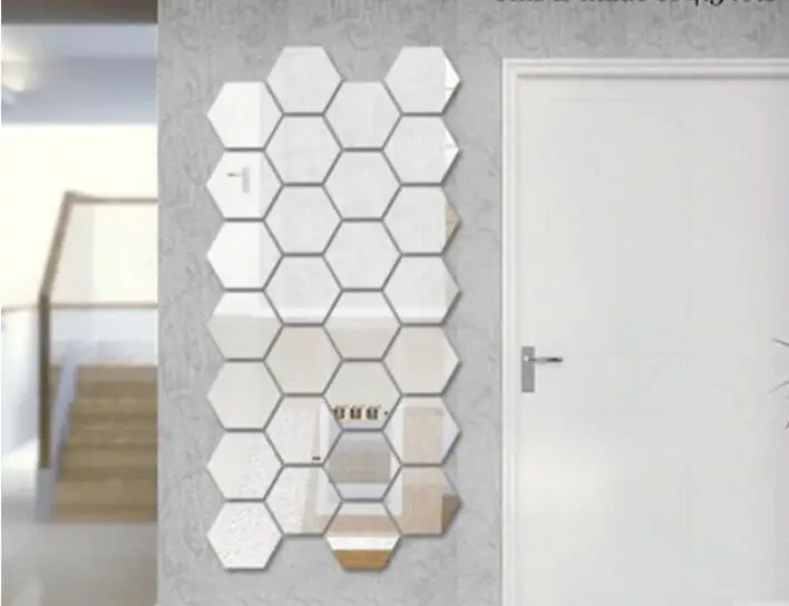 12pcs Lot Three Dimensional Hexagonal Wall Decoration Acrylic Mirrored