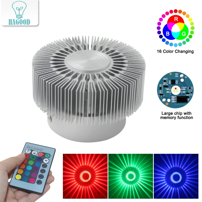 3W LED Sun Flower Night Light RGB Remote Control Aluminum Wall Mount ...