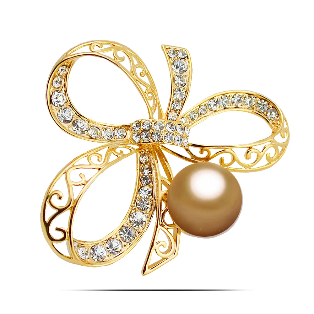 B371 Pearl Bowknot Brooches For Women Gold And Silver Color Jewellery