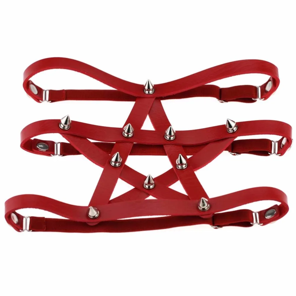 Women Harajuku Fashion Punk leg ring Red Leather Garters belt handmade ...
