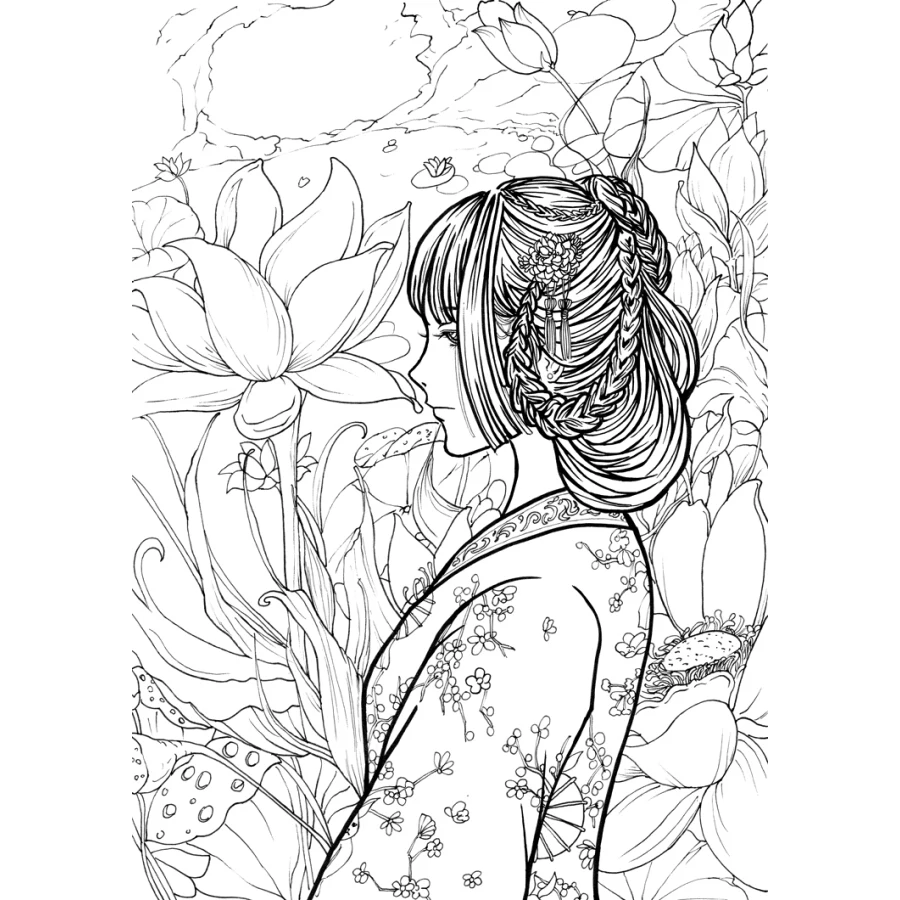 Asian Girl Coloring Pages