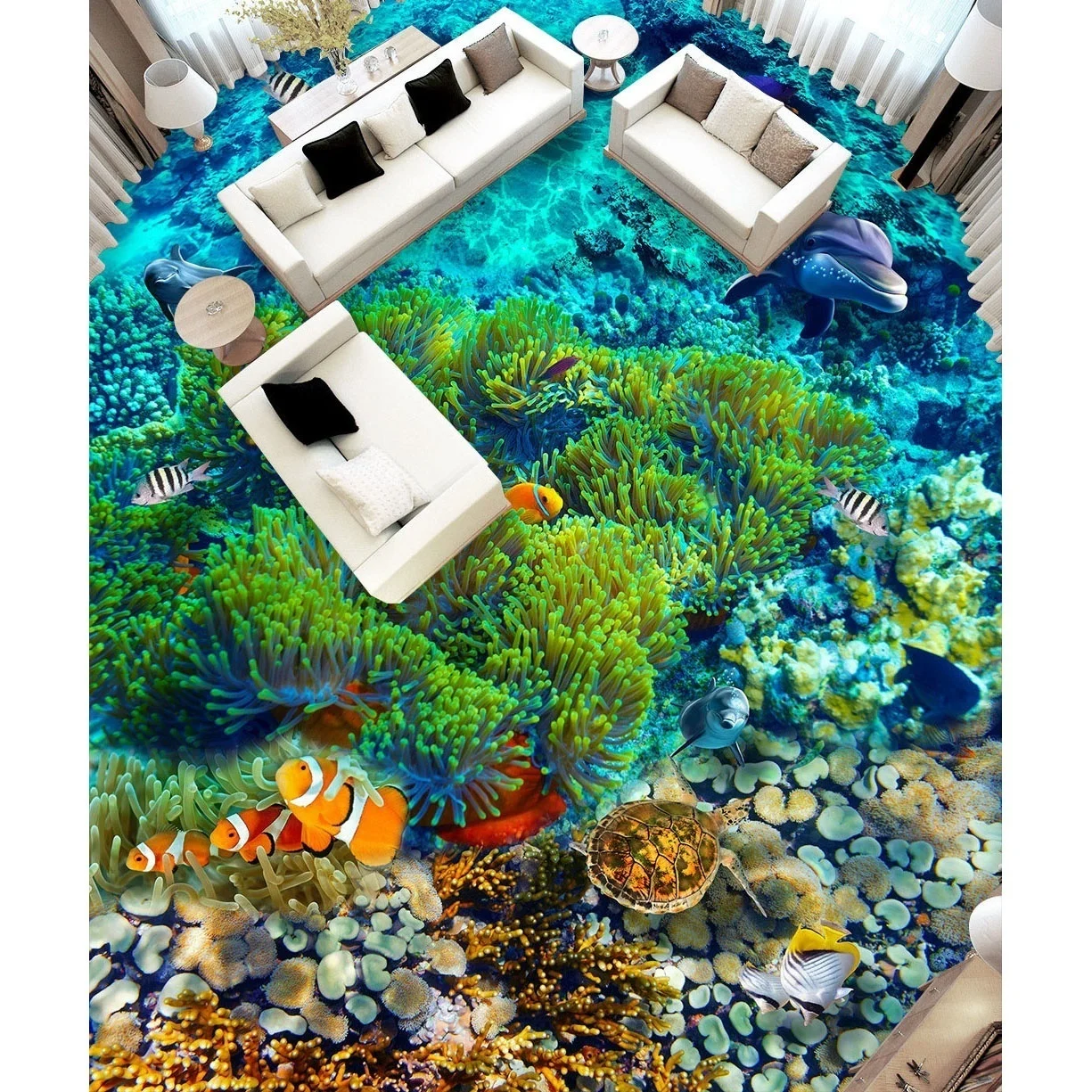 Flooring-Custom-Wall-Sticker-Underwater-World-of-Tropical-Fish-Floor ...