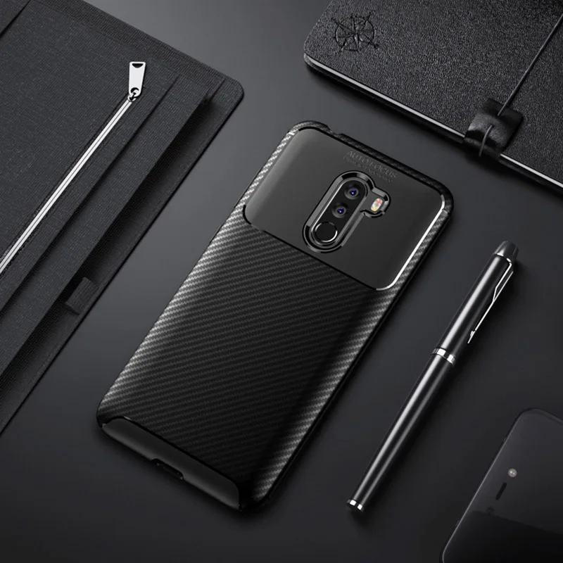 PocoPhone F1 Case Shockproof Soft TPU Carbon Fiber Brushed Back Cover ...