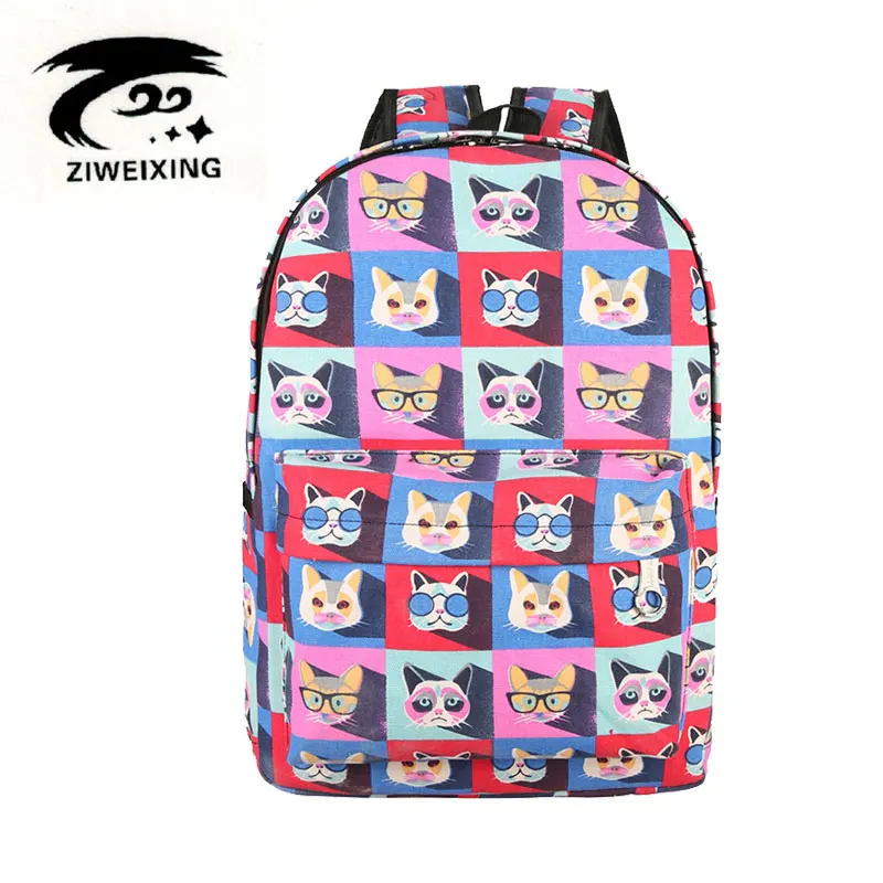 ZIWEIXING Cute Cat Women Backpack High Quality Colorful Canvas Kitty ...