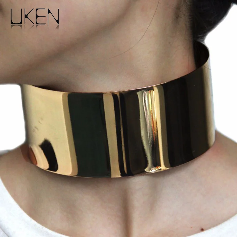 Metal Torque Choker Necklace Punk Fashion Wide Alloy Collars Statement ...