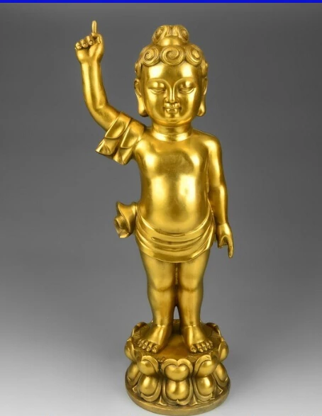 16" Tibet Buddhism Pure Brass Copper Temple Buddhist Boy Sakyamuni ...