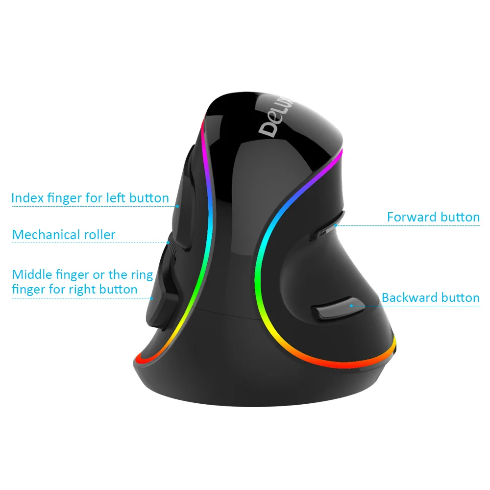 Free shipping Delux M618 PLUS Ergonomics Vertical Gaming Wired Mouse 6 ...